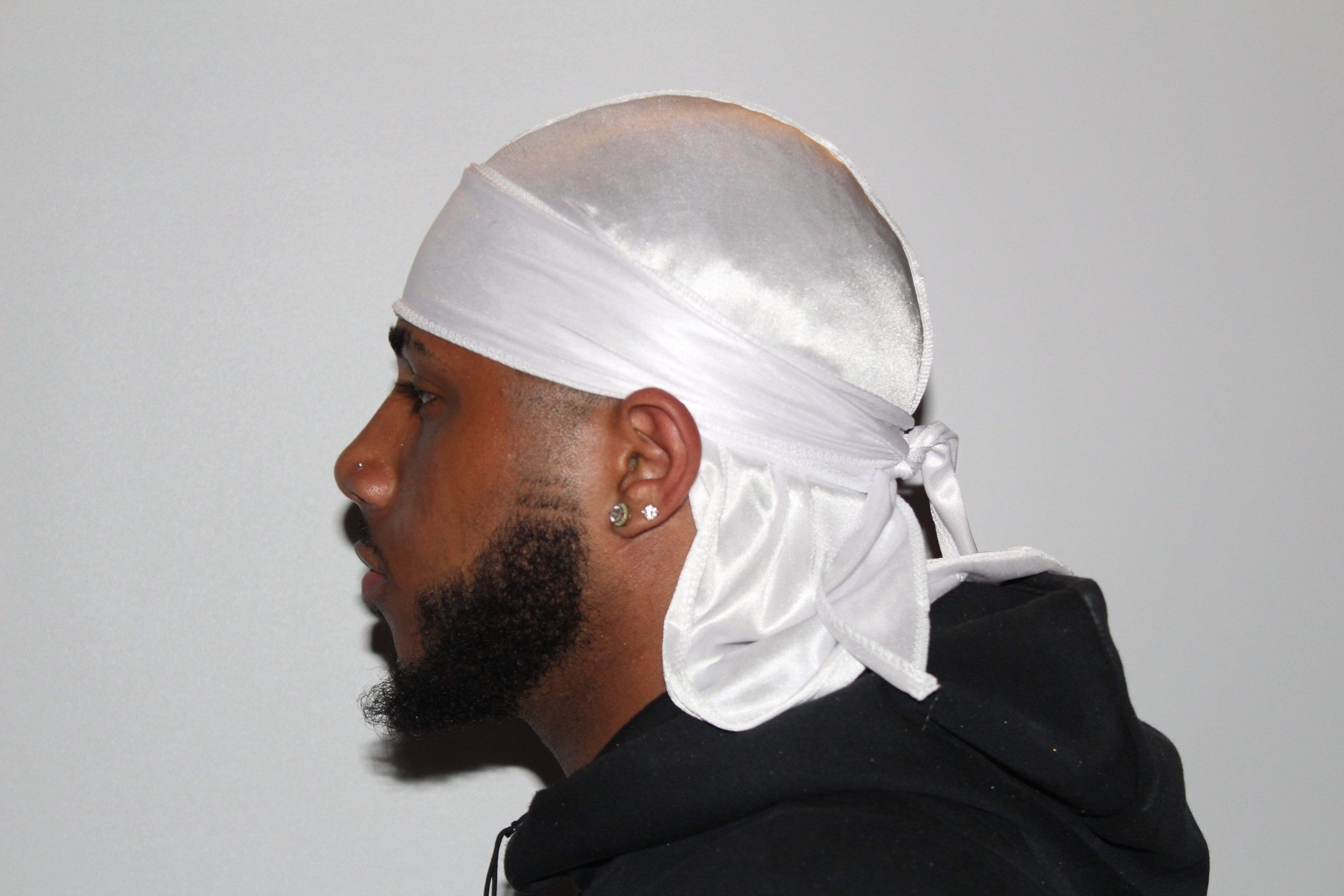 White Silky Durag | Drippy Rags | Durags Headwear Brushes 360 Waves